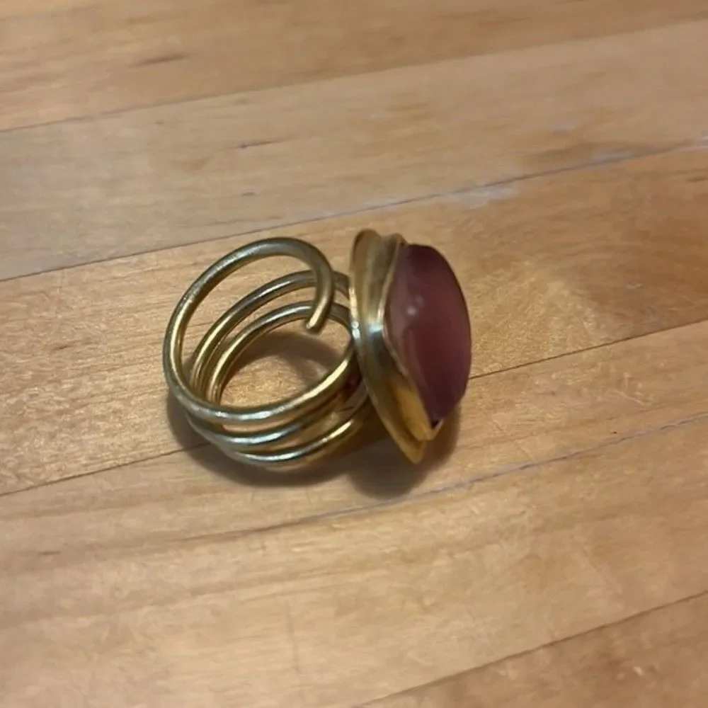 Jewelry | Costume Jewelry Ring Brushed Gold Tone Metal Hand Crafted ...